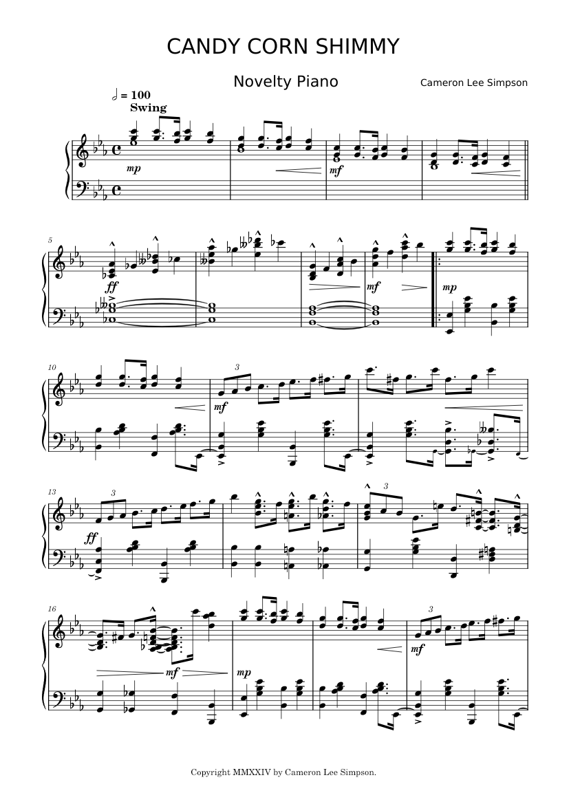 Candy Corn Shimmy – Cameron Lee Simpson Sheet Music for Piano (Solo ...