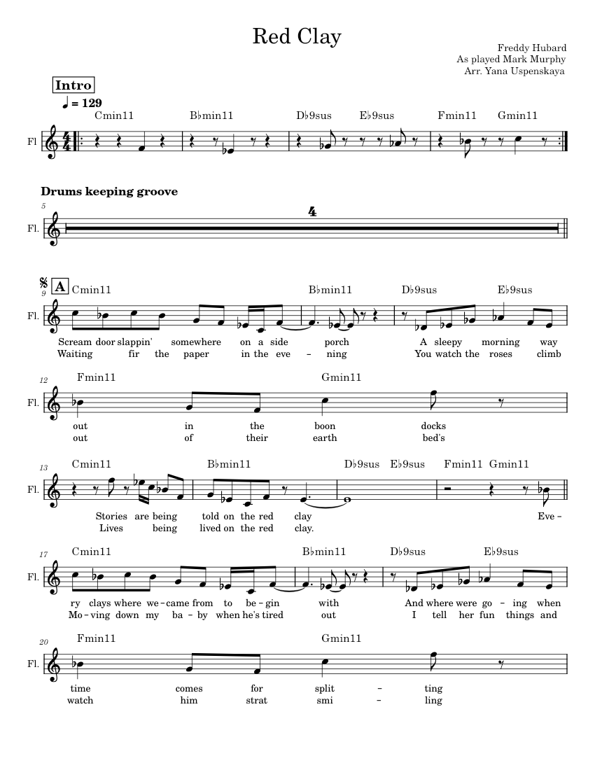 Red clay – Freddie Hubbard Red Sheet music for Flute (Piano Sextet ...