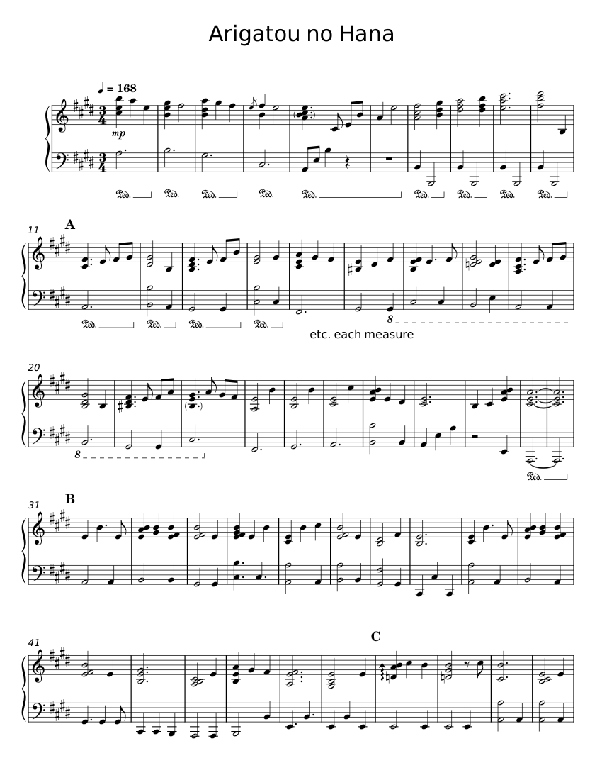 Arigatou no Hana Sheet Music for Piano (Solo) | MuseScore.com
