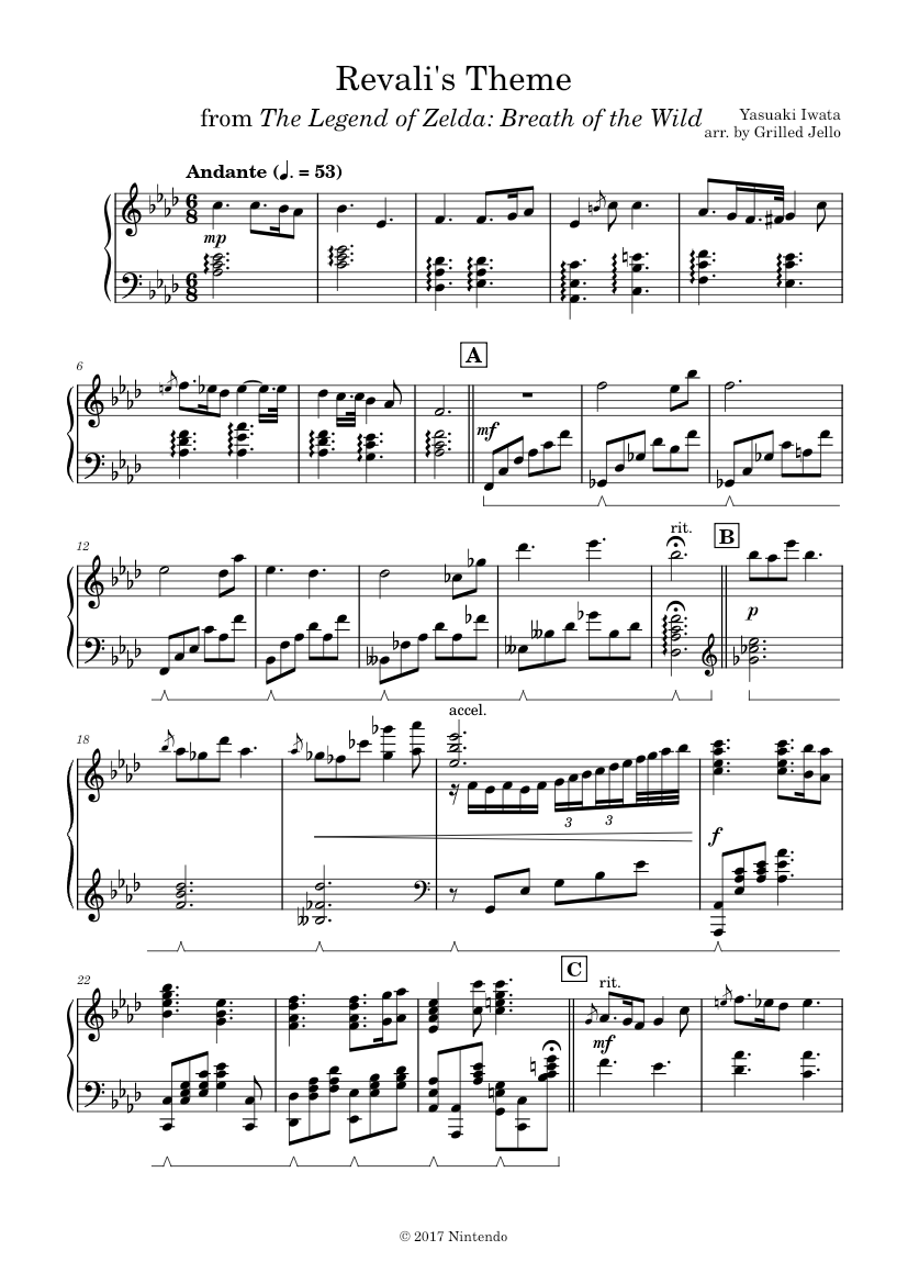 Revali's Theme - The Legend of Zelda: Breath of the Wild Sheet Music for Piano (Solo ...