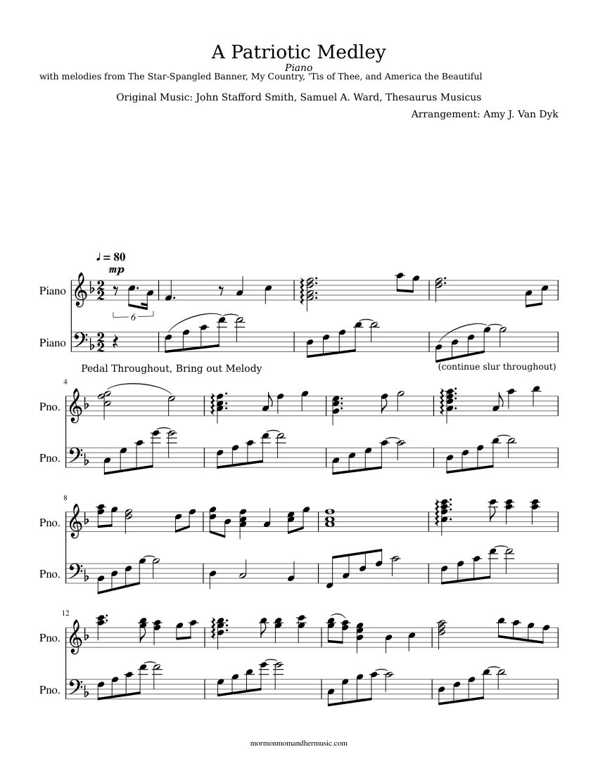 A patriotic medley piano solo Sheet music for Piano (Alto Sax Piano ...