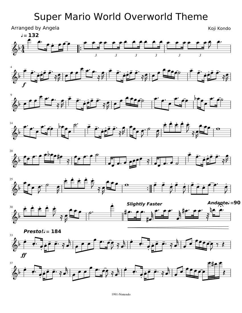 Super Mario World Overworld Theme Sheet music for Flute (Solo ...
