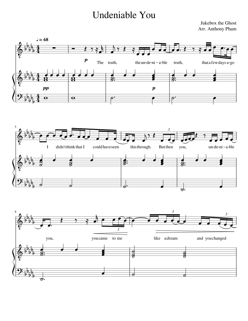 Undeniable You - Jukebox the Ghost (Voice and Piano Arrangement) Sheet ...