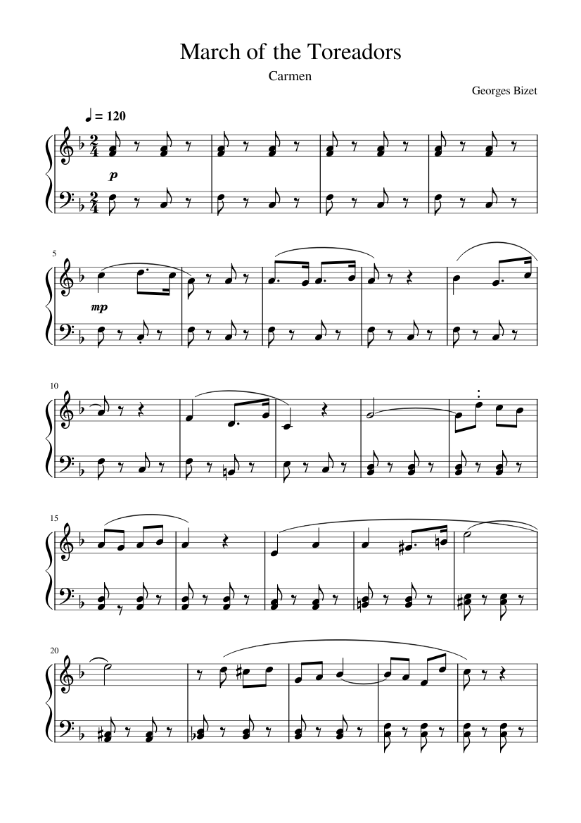 The Toreador Song (Toreador March) Georges Bizet EASE Sheet music for ...
