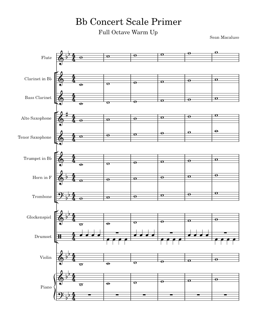 Bb Concert Scale Primer Sheet music for Piano, Trombone, Flute ...