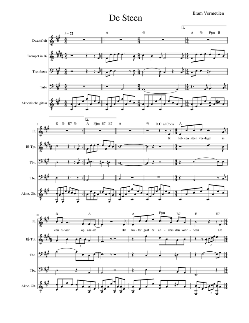 De_Steen Sheet music for Trombone, Tuba, Flute, Trumpet in b-flat ...