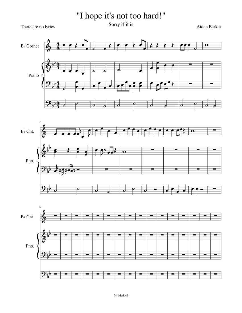 Duno what to call this Sheet music for Piano, Tuba, Cornet (Mixed Trio ...