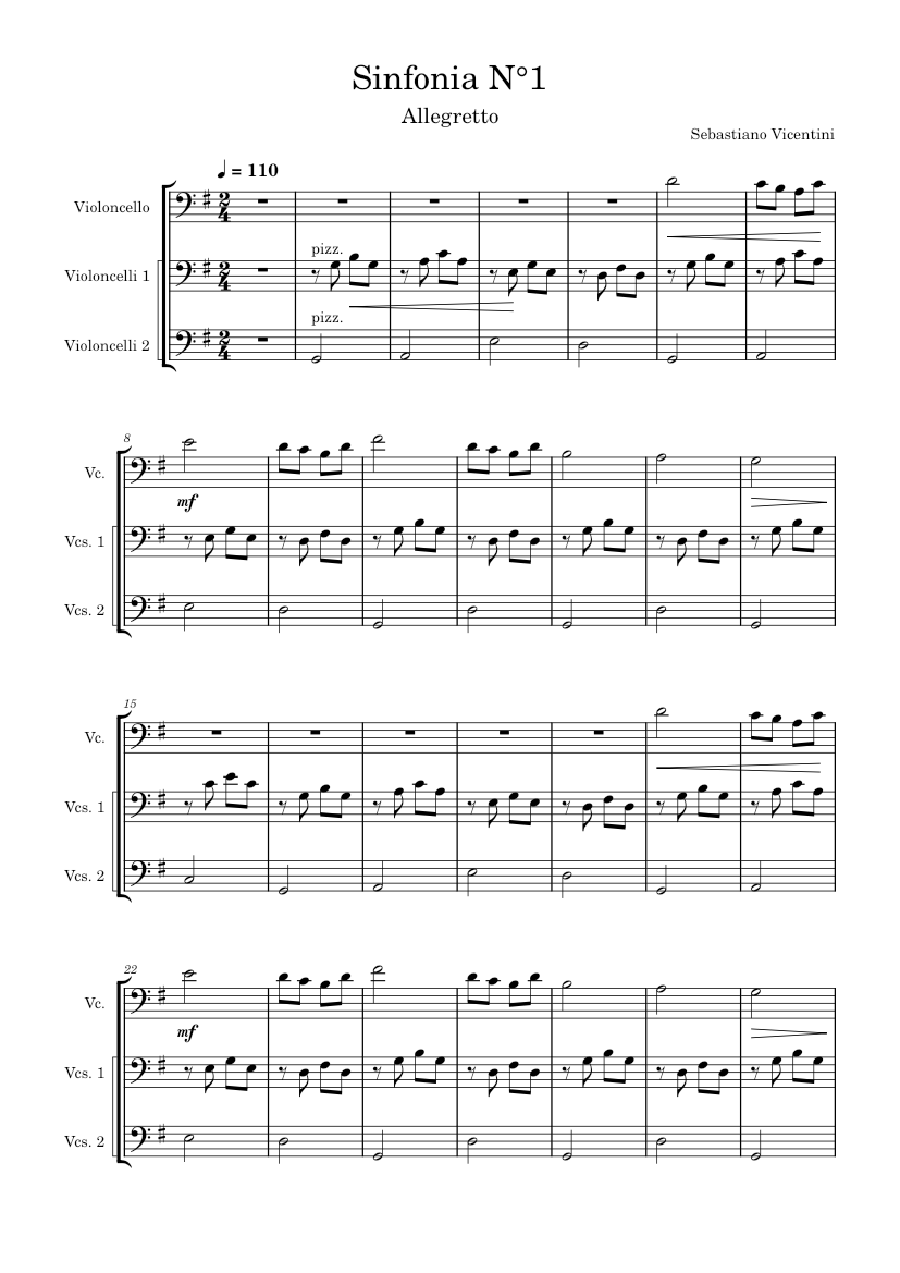 Sinfonia N°1 Sheet music for Cello, Strings group (String Ensemble) | Musescore.com