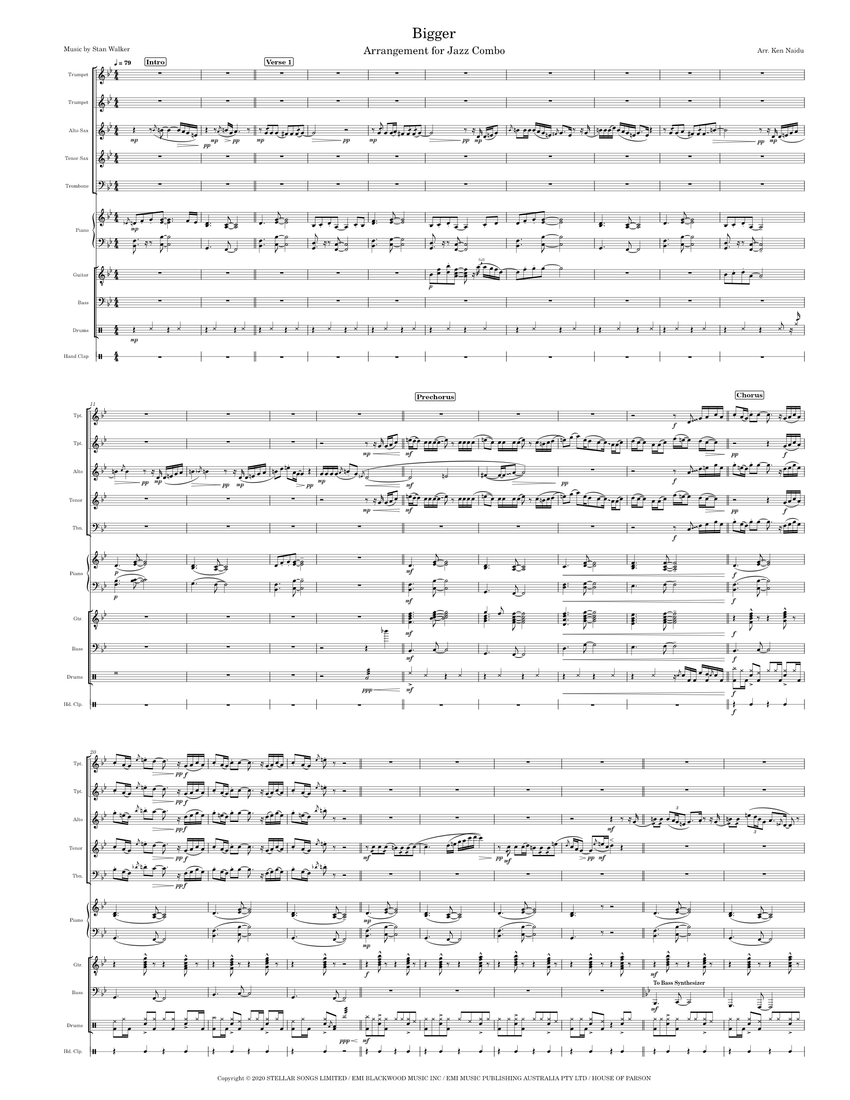 Bigger | Stan Walker Sheet music for Piano, Trombone, Saxophone alto ...