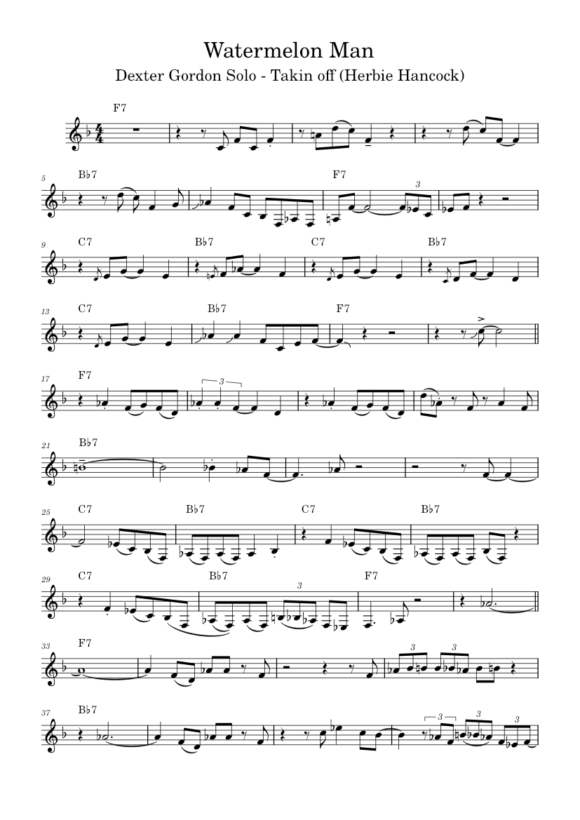 Watermelon Man - Dexter Gordon Solo Transcription Sheet Music with ...