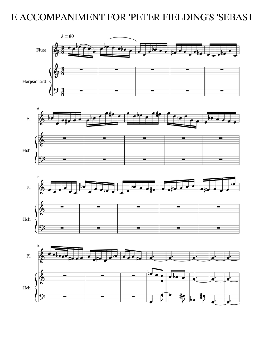 FLUTE ACCOMPANIMENT FOR 'PETER FIELDING'S 'SEBASTIAN' Sheet music for ...