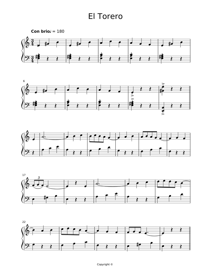 El Torero Sheet music for Piano (Solo) | Musescore.com
