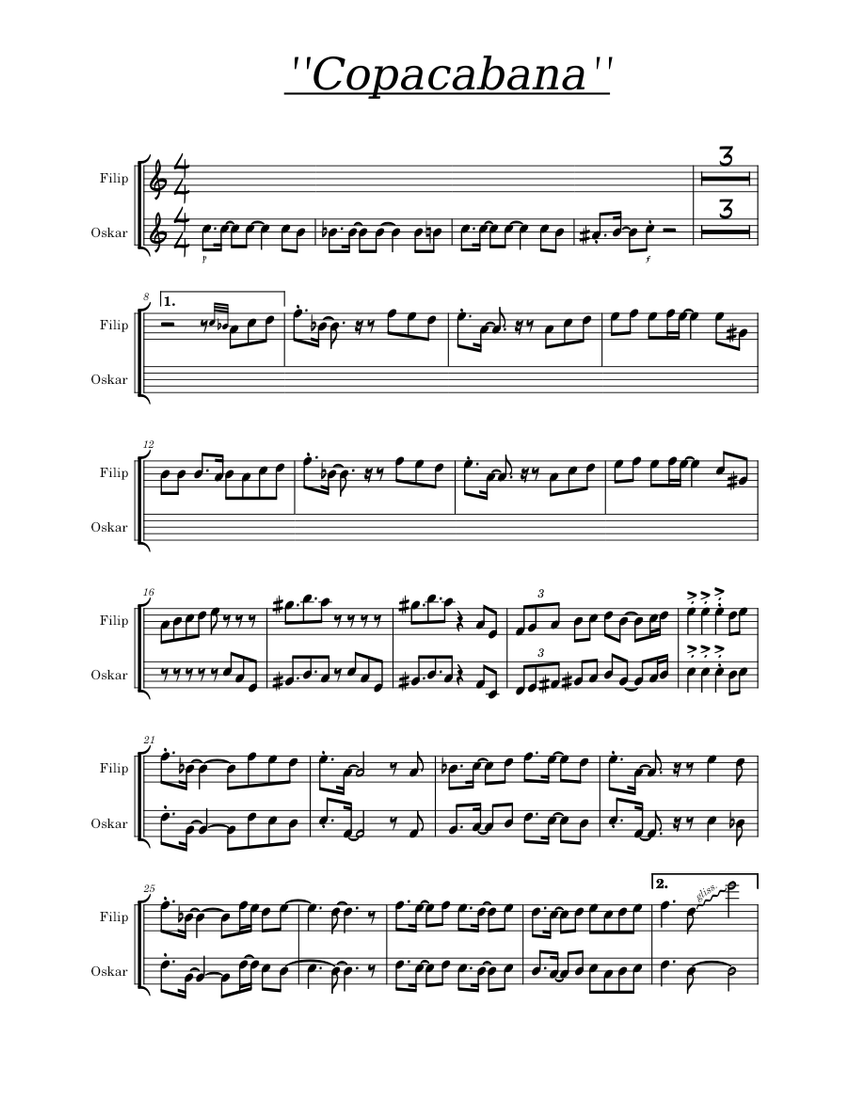 ''Copacabana'' 2 trumpets Sheet music for Trumpet in b-flat (Brass Duet ...