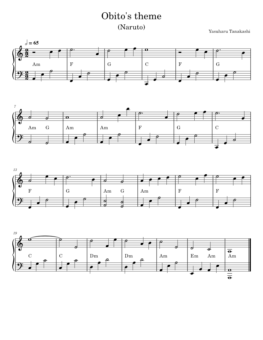 Naruto Theme – Obito / Yasuharu Tanakashi / Easy piano Sheet music for ...