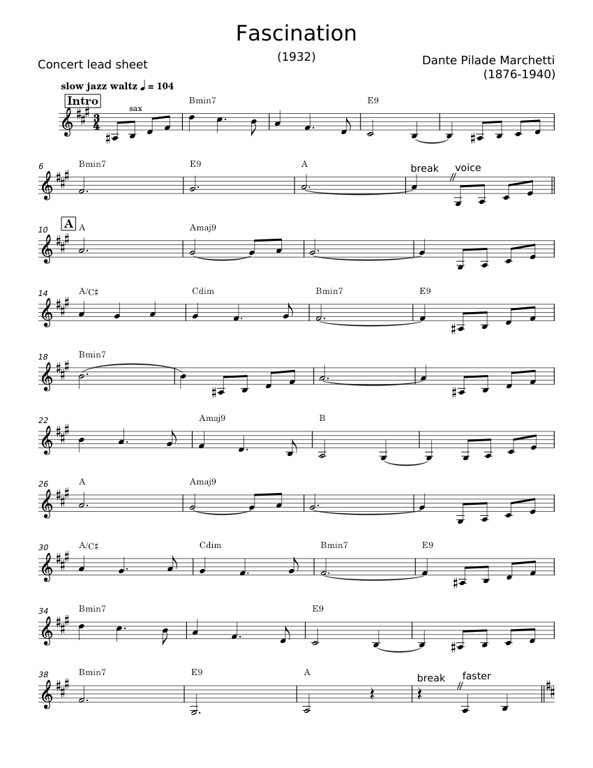 Fascination - Dante Pilade Marchetti Sheet music for Saxophone other ...