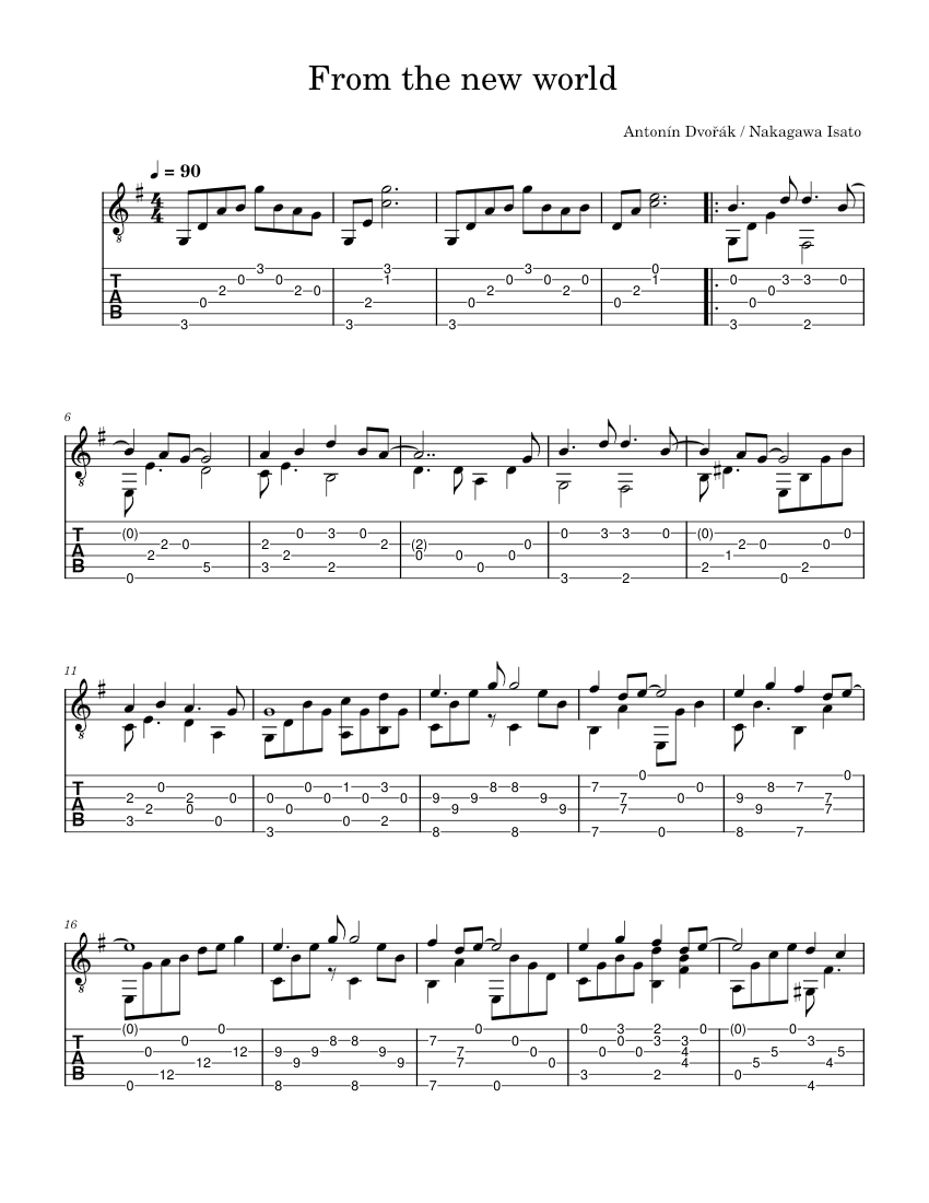 From the new world Sheet music for Guitar (Solo) | Musescore.com