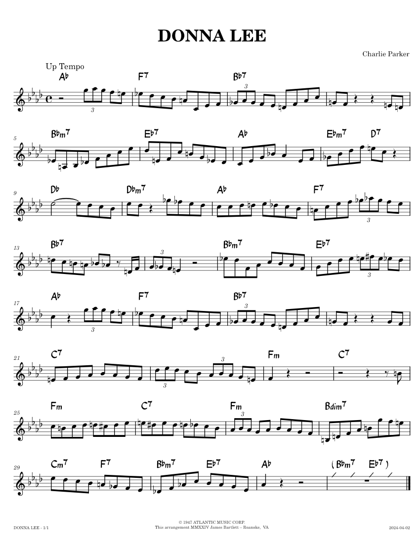 Donna Lee [lead sheet] – Charlie Parker Sheet Music with Chords for ...