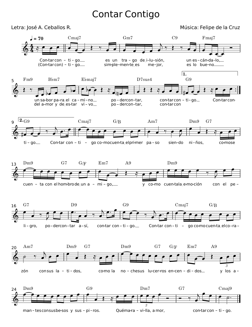 Contar Contigo Sheet music for Synthesizer (Solo) | Musescore.com