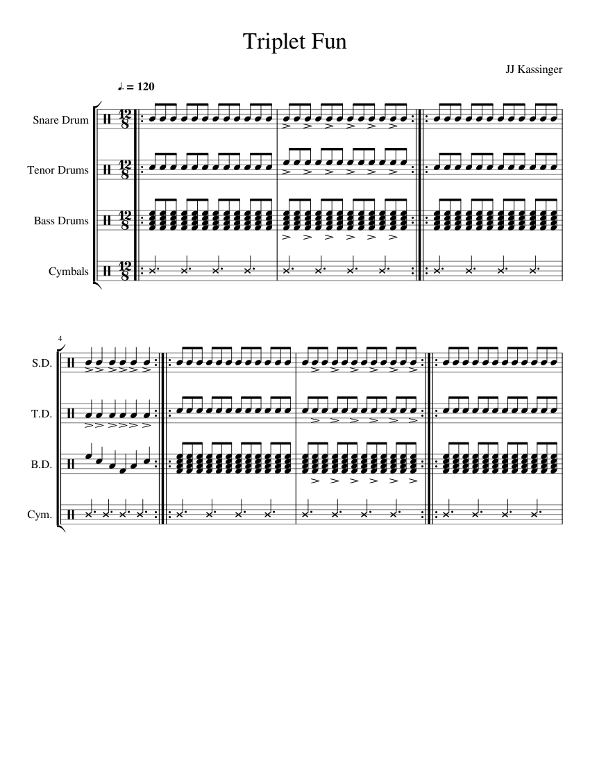 Triplet Fun Sheet music for Snare drum, Crash, Tenor drum, Bass drum (Percussion Ensemble ...