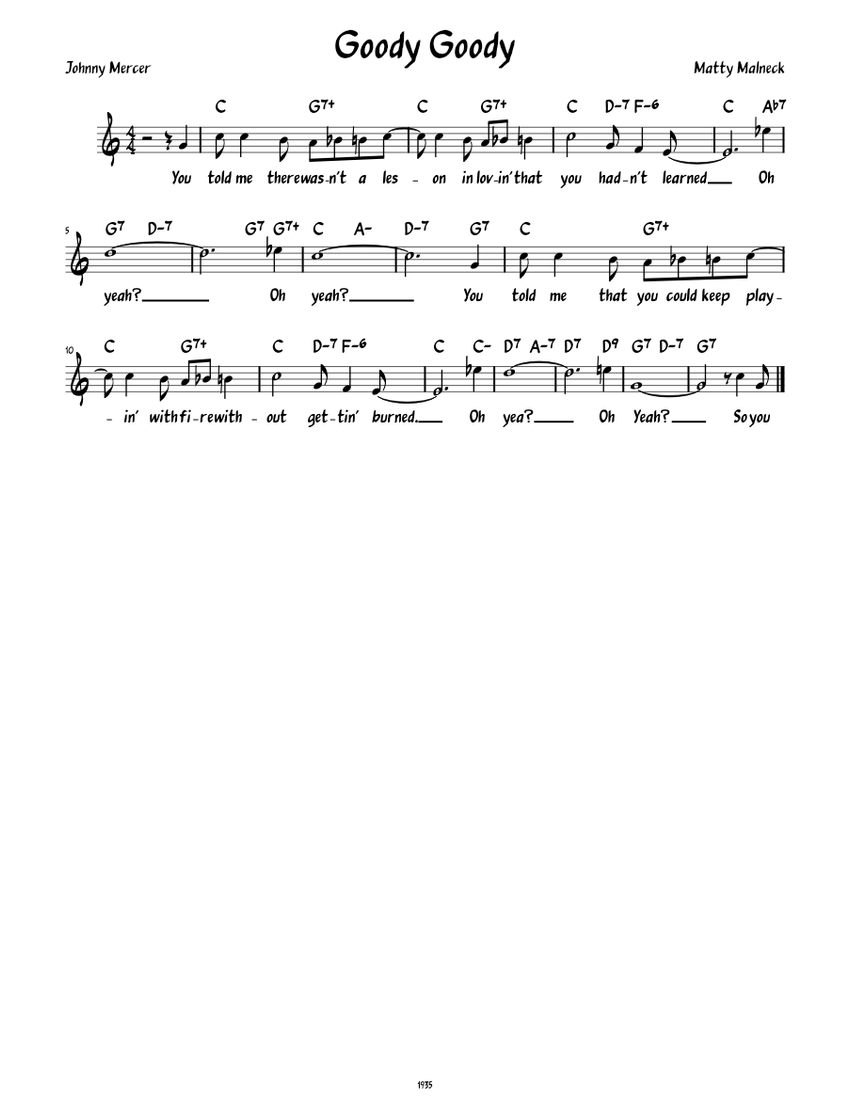 Goody, Goody (Lead sheet with lyrics and verse) Sheet music for Piano ...