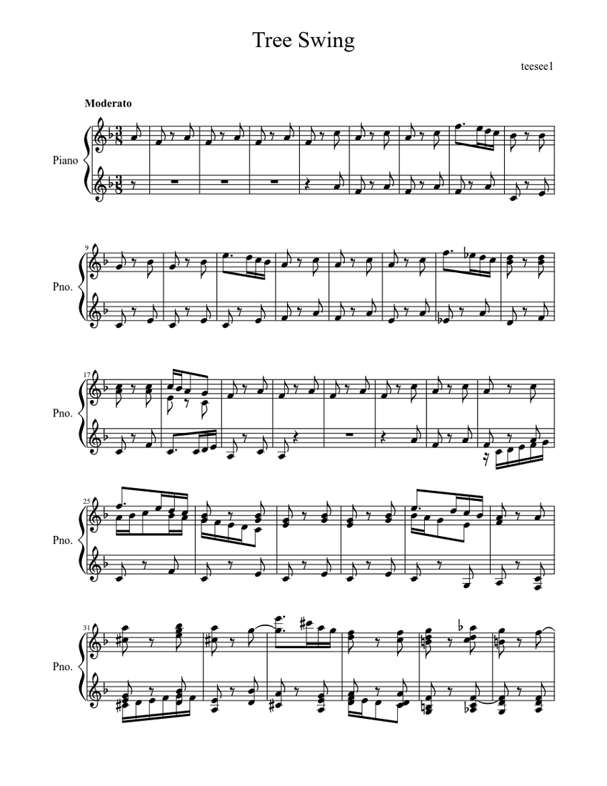Tree Swing Sheet music for Piano (Solo) | Musescore.com