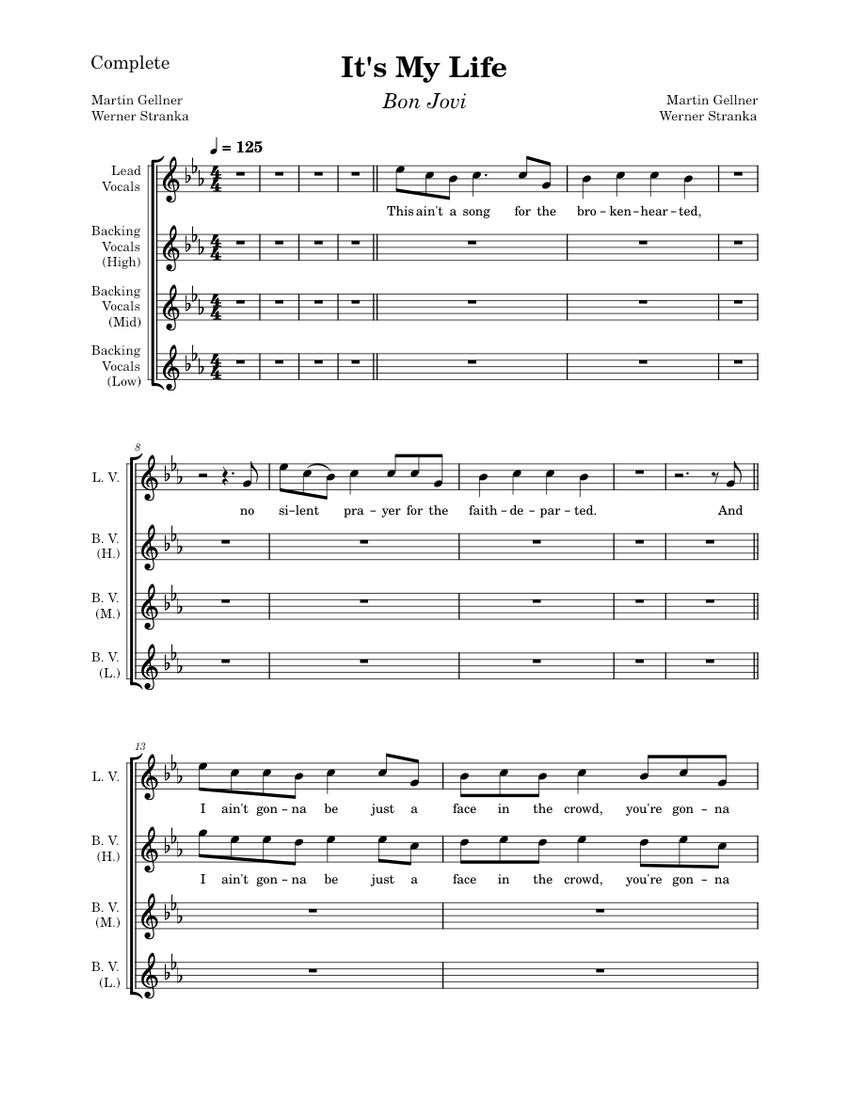 It's My Life – Bon Jovi Sheet music for Vocals (A Capella) | Musescore.com
