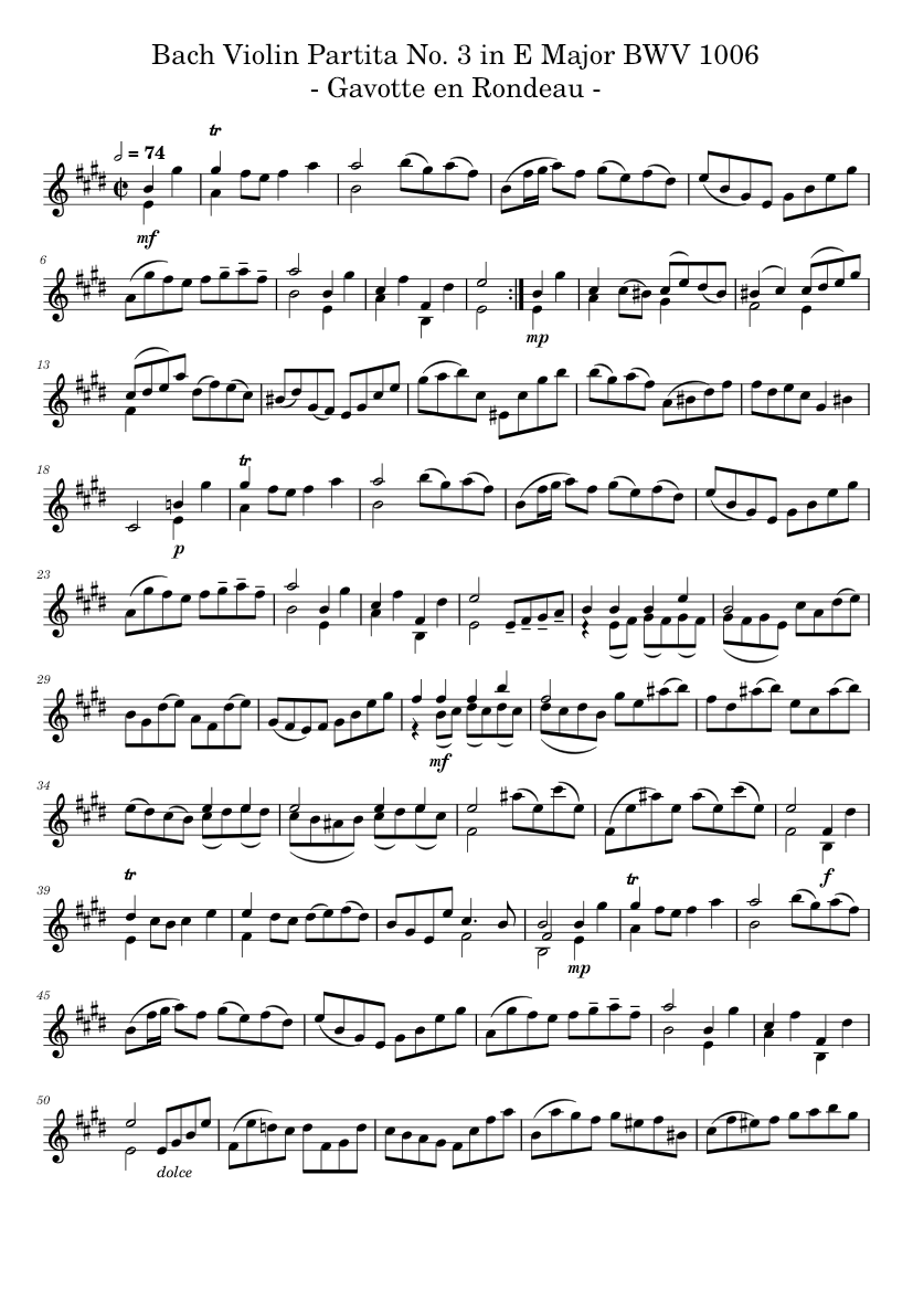 Violin Partita No. 3 in E Major BWV 1006 - Gavotte en Rondeau - Bach ...