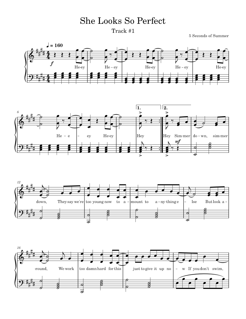 She Looks So Perfect – 5 Seconds Of Summer Sheet music for Piano (Solo ...