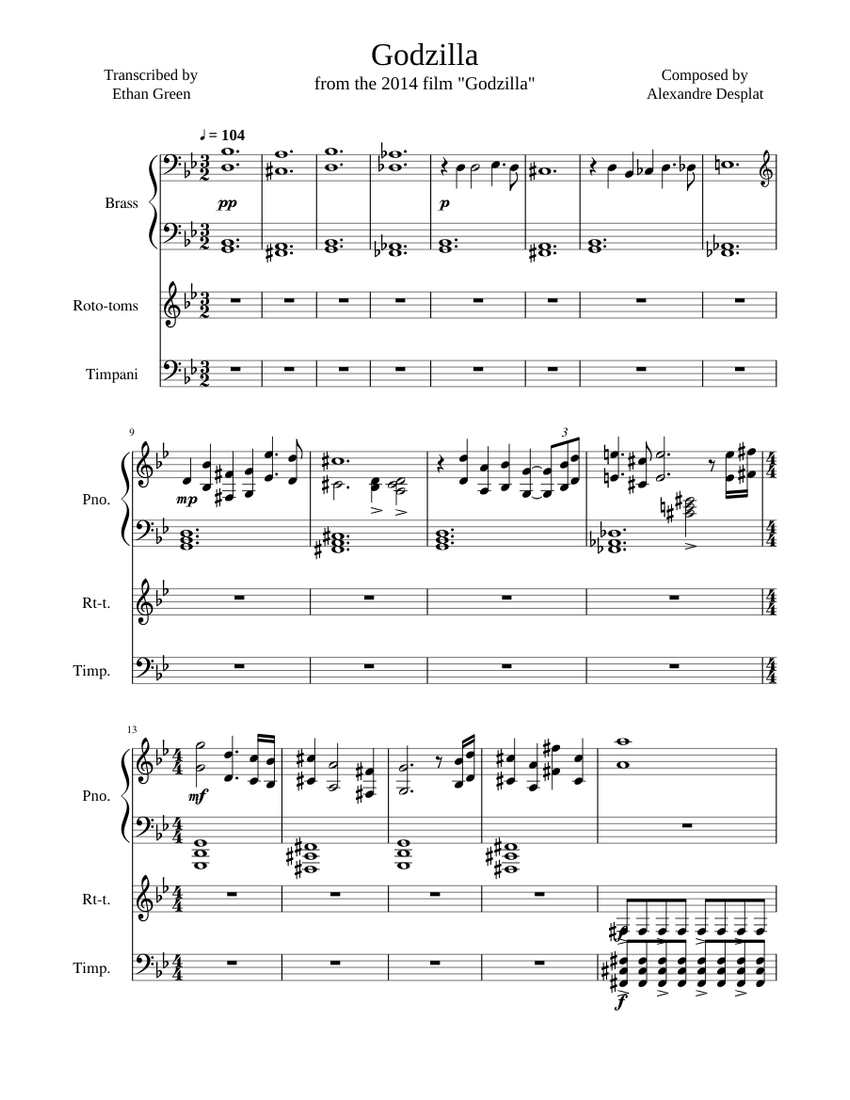 Godzilla Sheet music for Timpani, Rototom (Percussion Duet) | Musescore.com