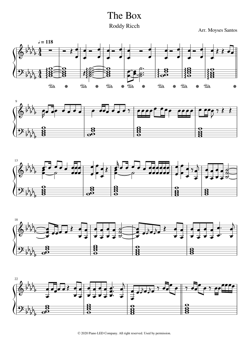 Roddy Ricch - The Box (Piano Cover) Sheet Music for Piano (Solo ...