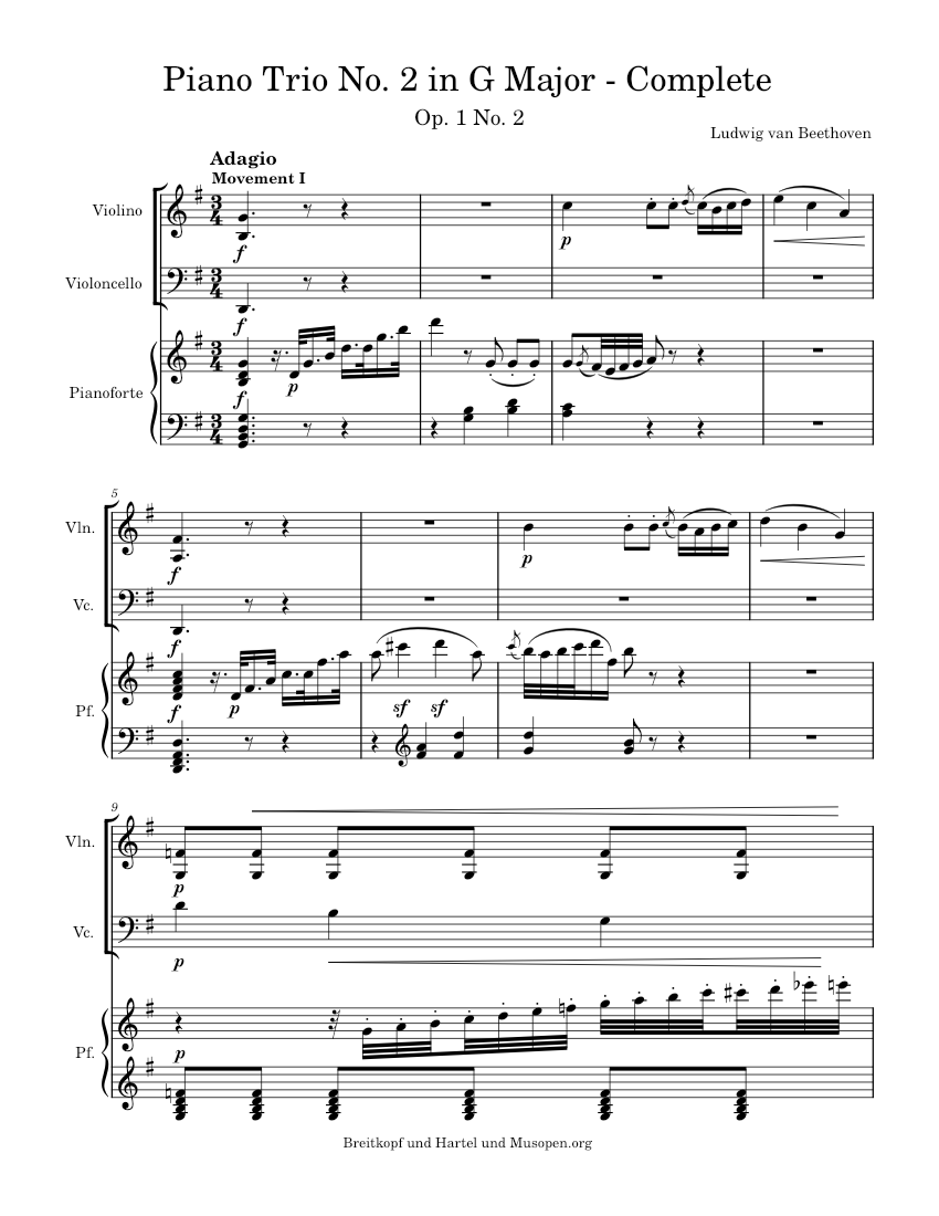 Piano Trio in G major, Op.1 No.2 – Ludwig van Beethoven Piano Trio No. 2 in G Major, Op. 1 No. 2 ...