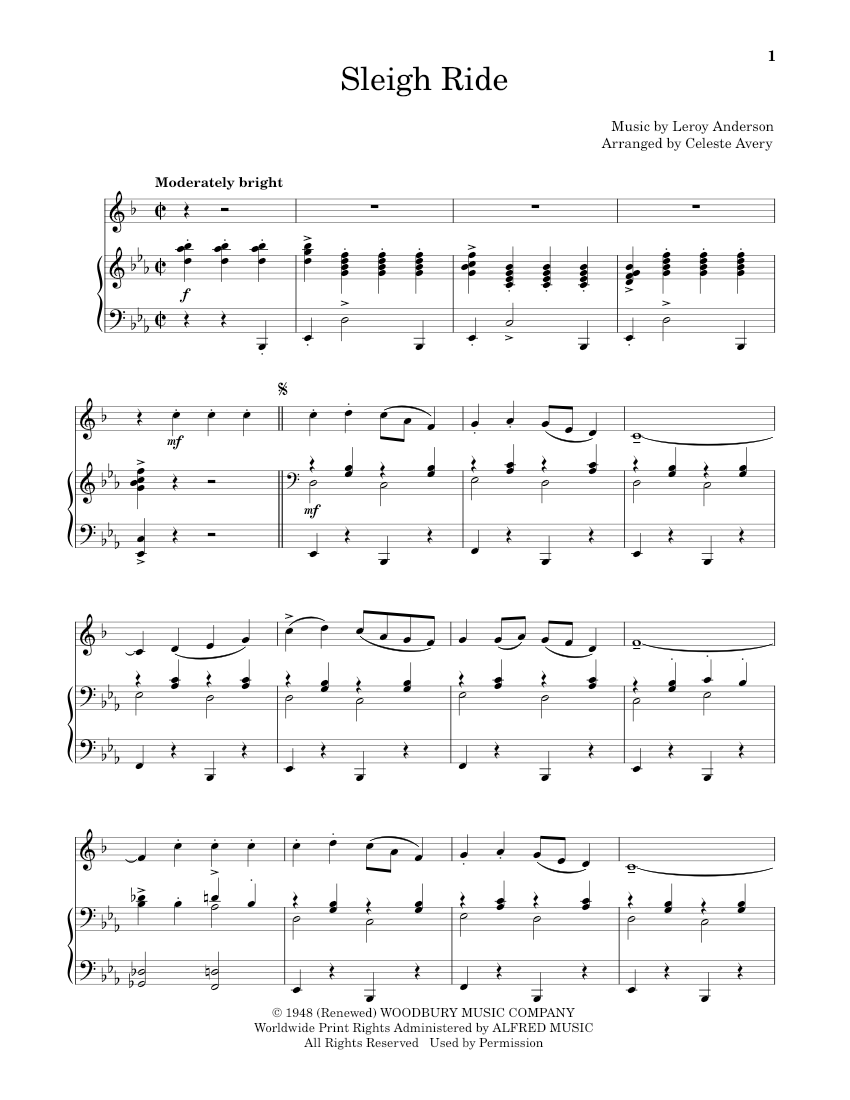 Play Official version of Sleigh Ride Sheet Music by Leroy Anderson for ...