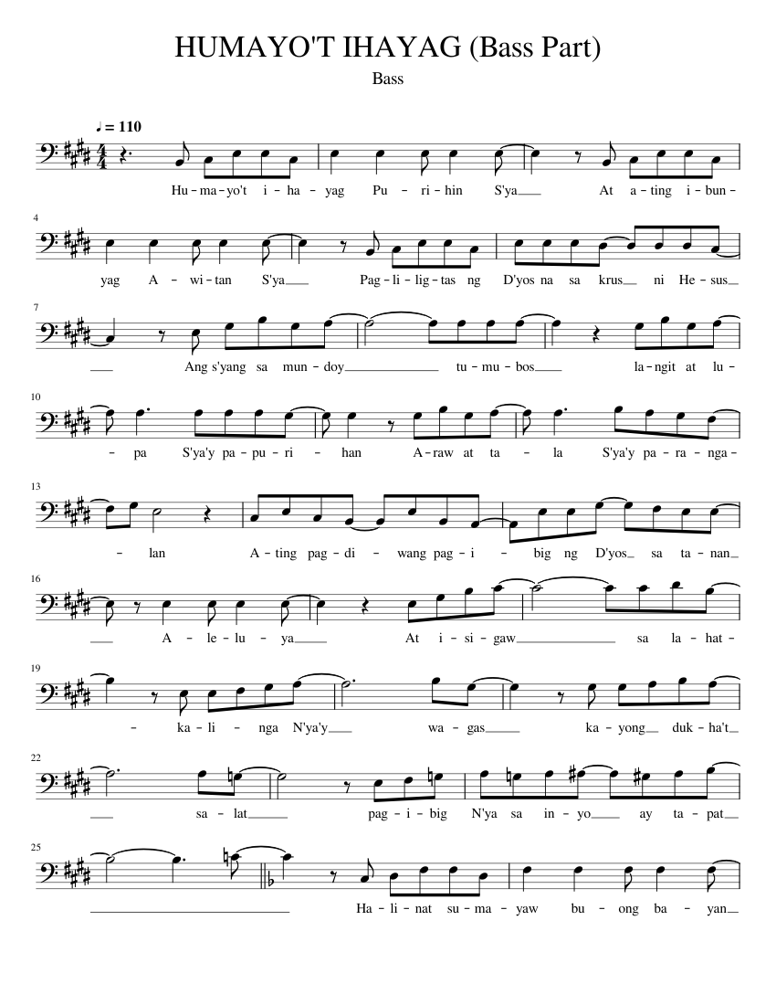HUMAYO'T IHAYAG Bass Part Sheet music for Bass voice (Solo) | Musescore.com