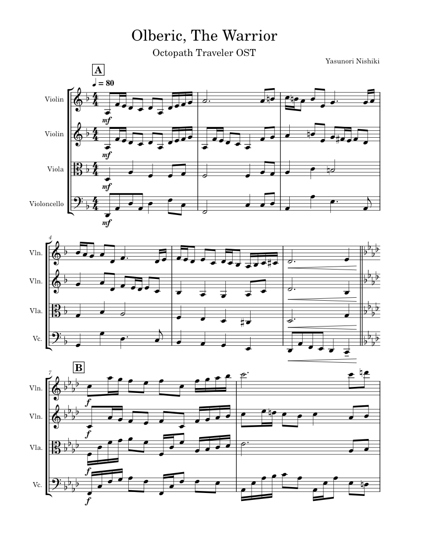 Olberic The Warrior Sheet music for Violin, Viola, Cello (String ...