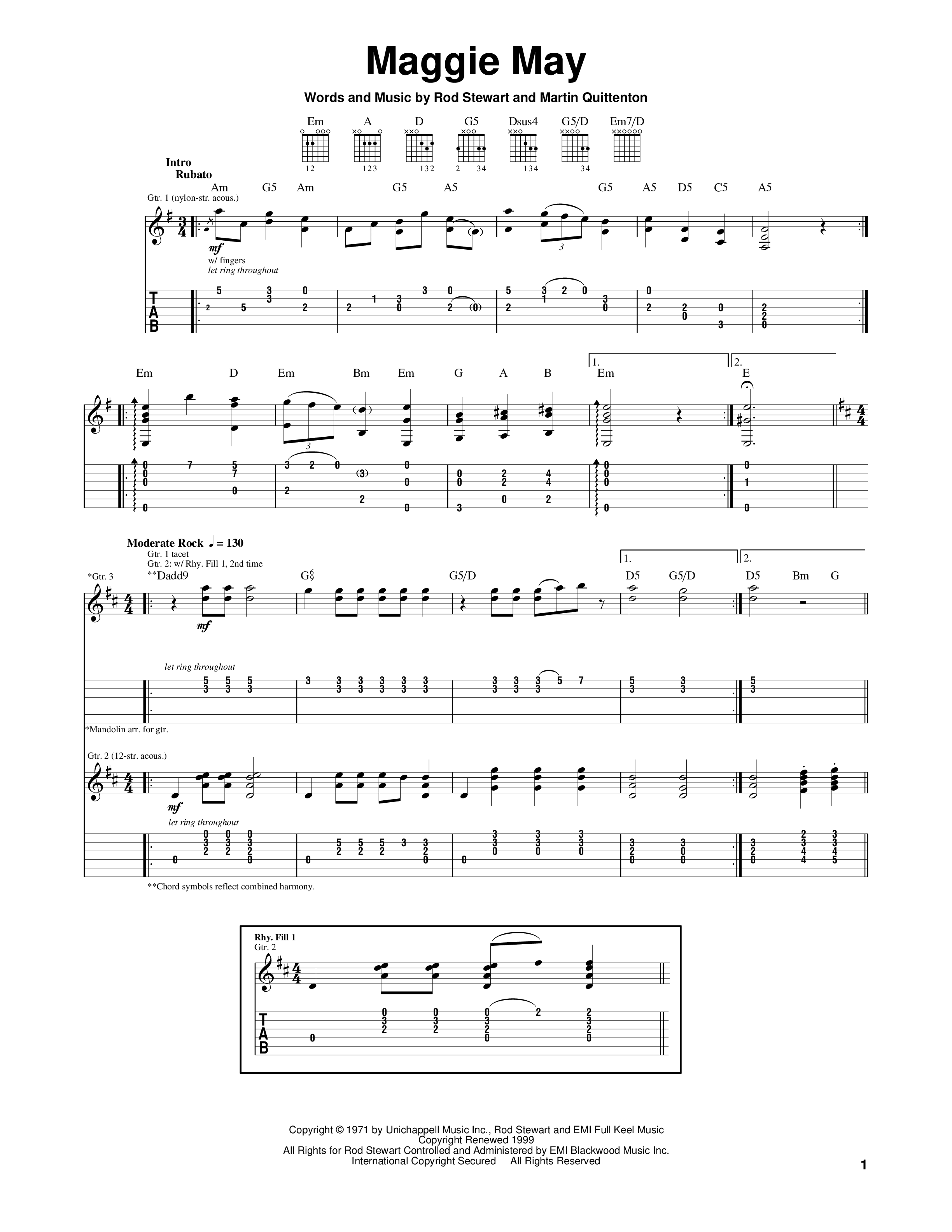 Play Official version of Maggie may Sheet Music by Rod Stewart for ...