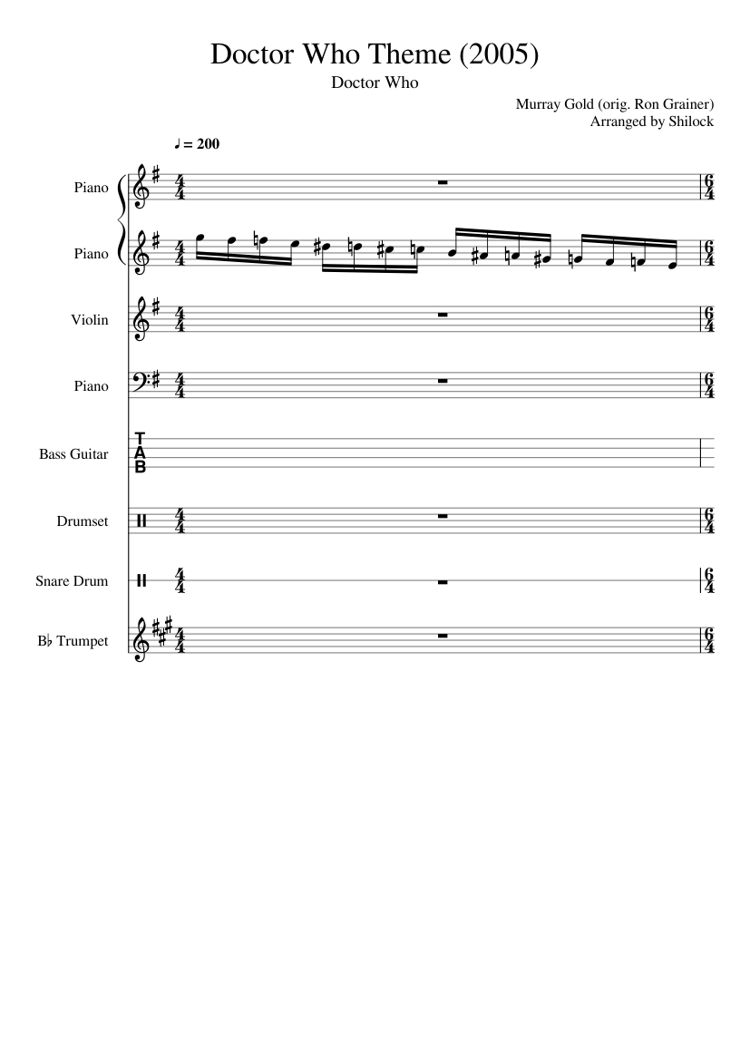 Doctor Who - Doctor Who Theme (2005) Sheet music for Piano, Trumpet in ...
