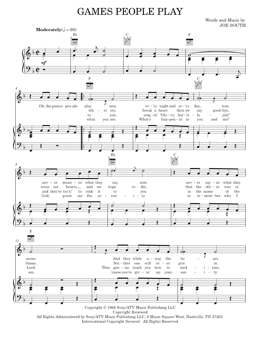 games people play Sheet music for Piano, Vocals: Music Notes