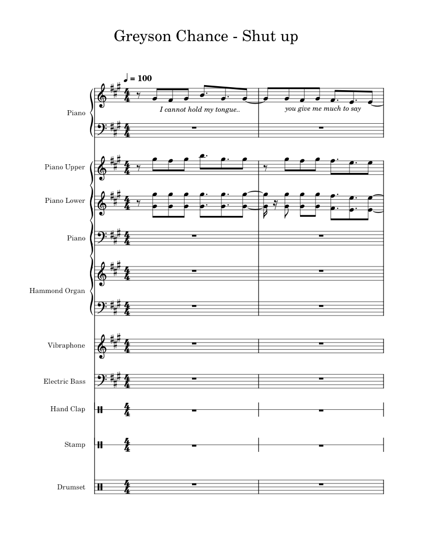 Greyson Chance - Shut up (FULL) Sheet music for Piano, Organ ...