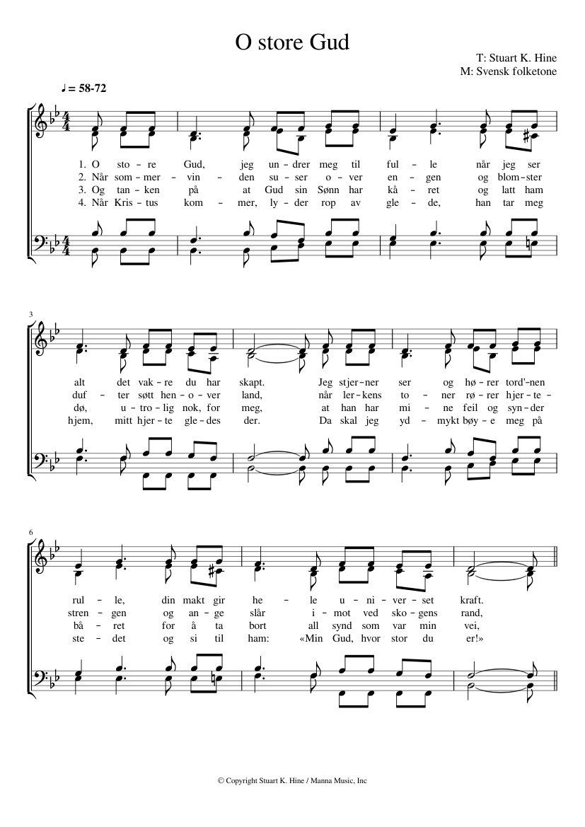 O store Gud – traditional Swedish folk song O store Gud Sheet Music for ...