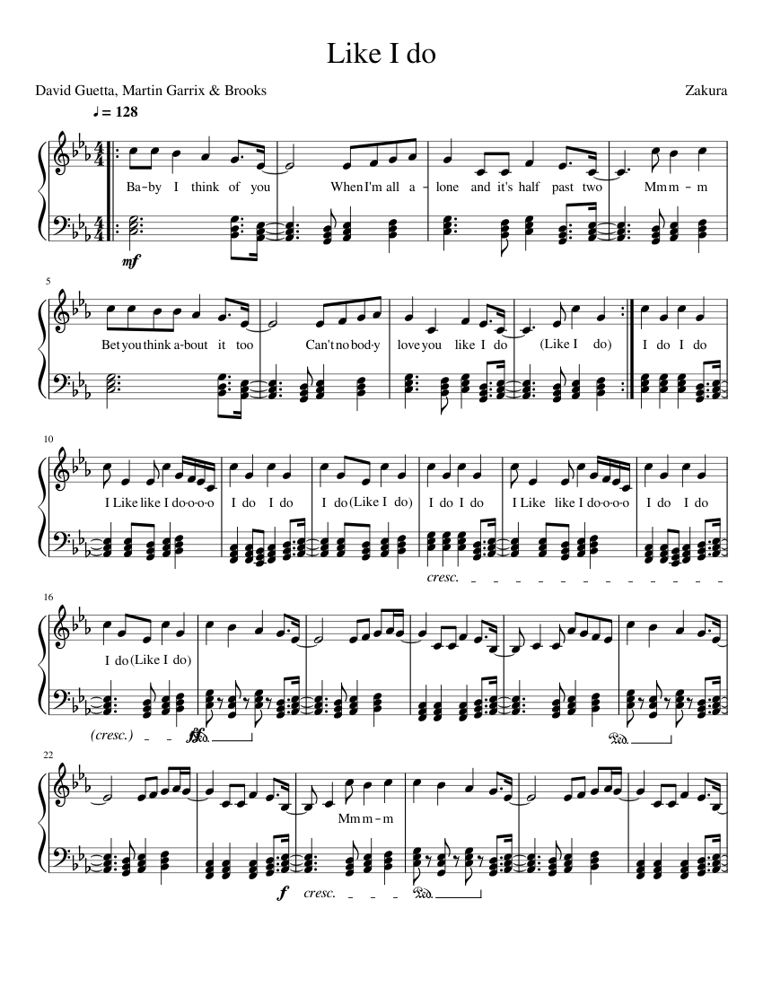 David Guetta, Martin Garrix & Brooks - Like I do Sheet music for Piano ...