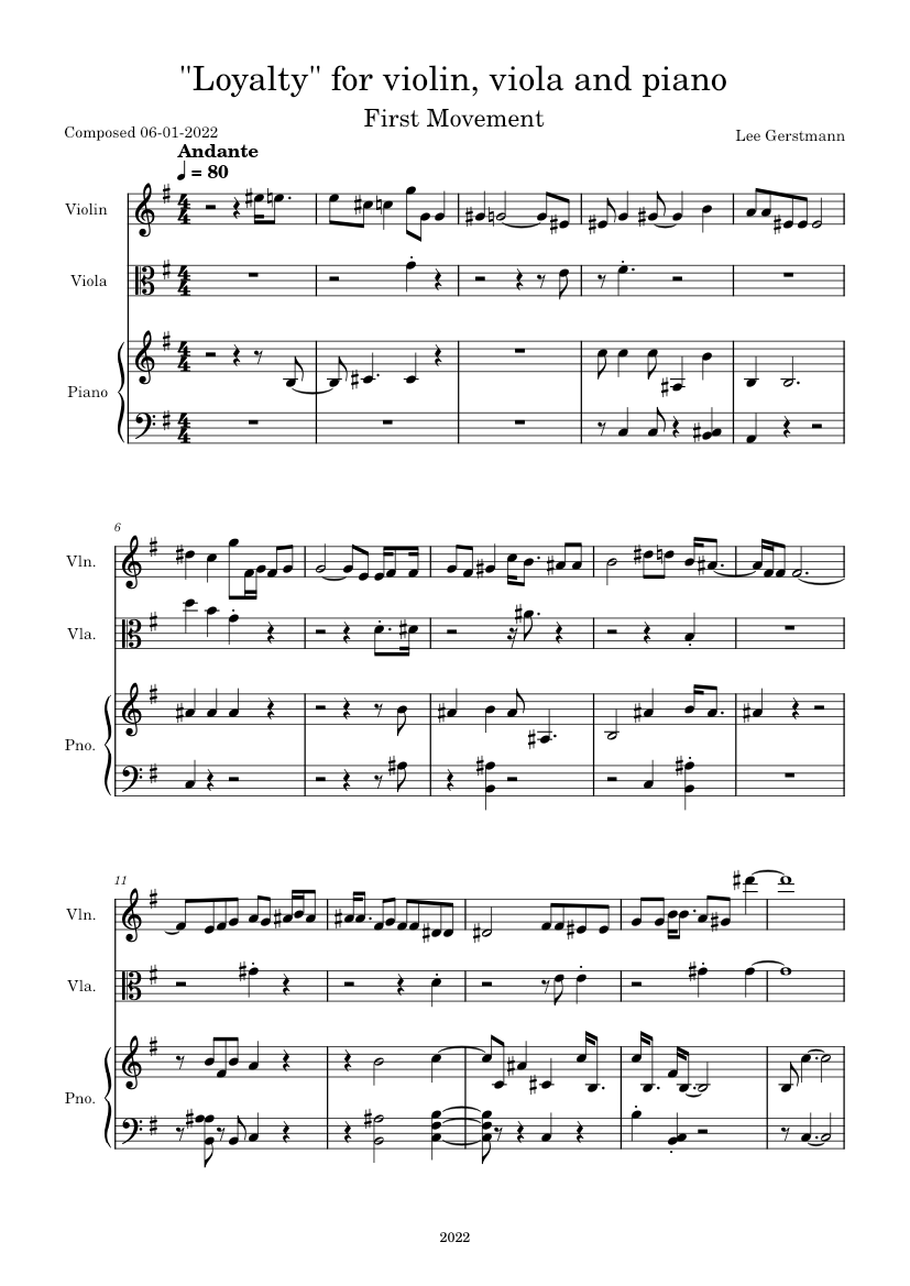 Loyalty for violin, viola and piano 1 Sheet music for Piano, Violin ...