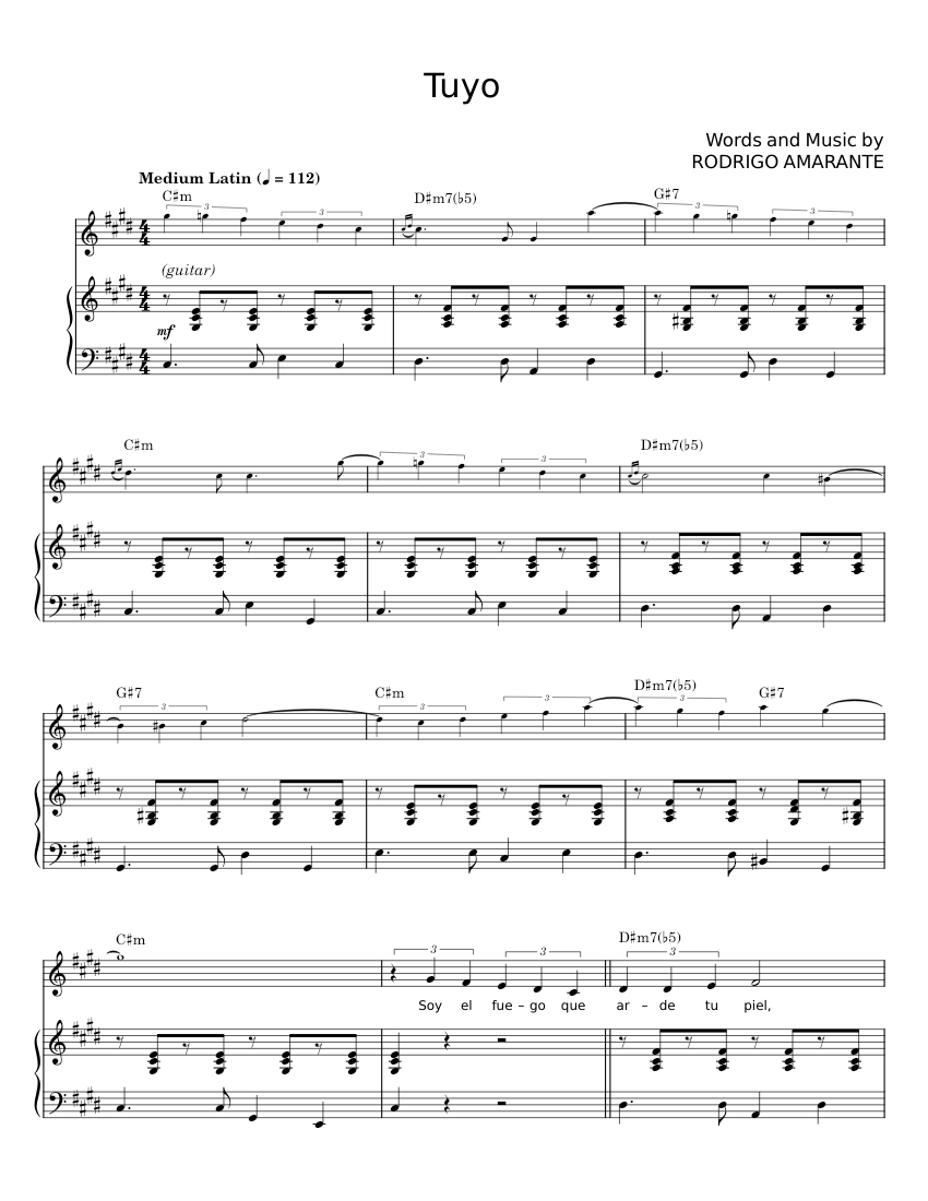 Tuyo - Rodrigo Amarante Sheet music for Piano, Guitar (Mixed Duet ...
