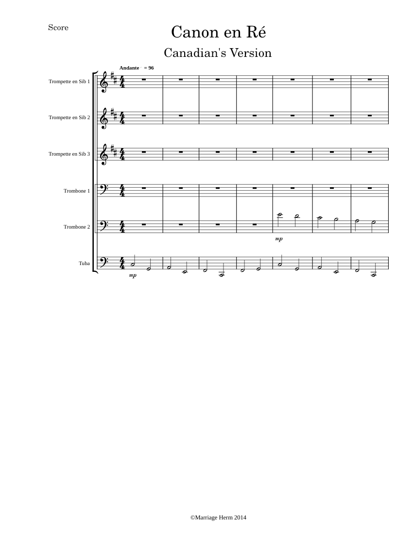 Canon in D – Johann Pachelbel Canon Sheet music for Trombone, Tuba ...