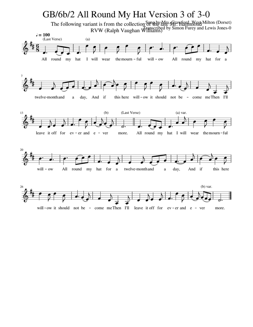 GB/6b/2 All Round My Hat Version 3 of 3-0 Sheet music for Piano (Solo ...