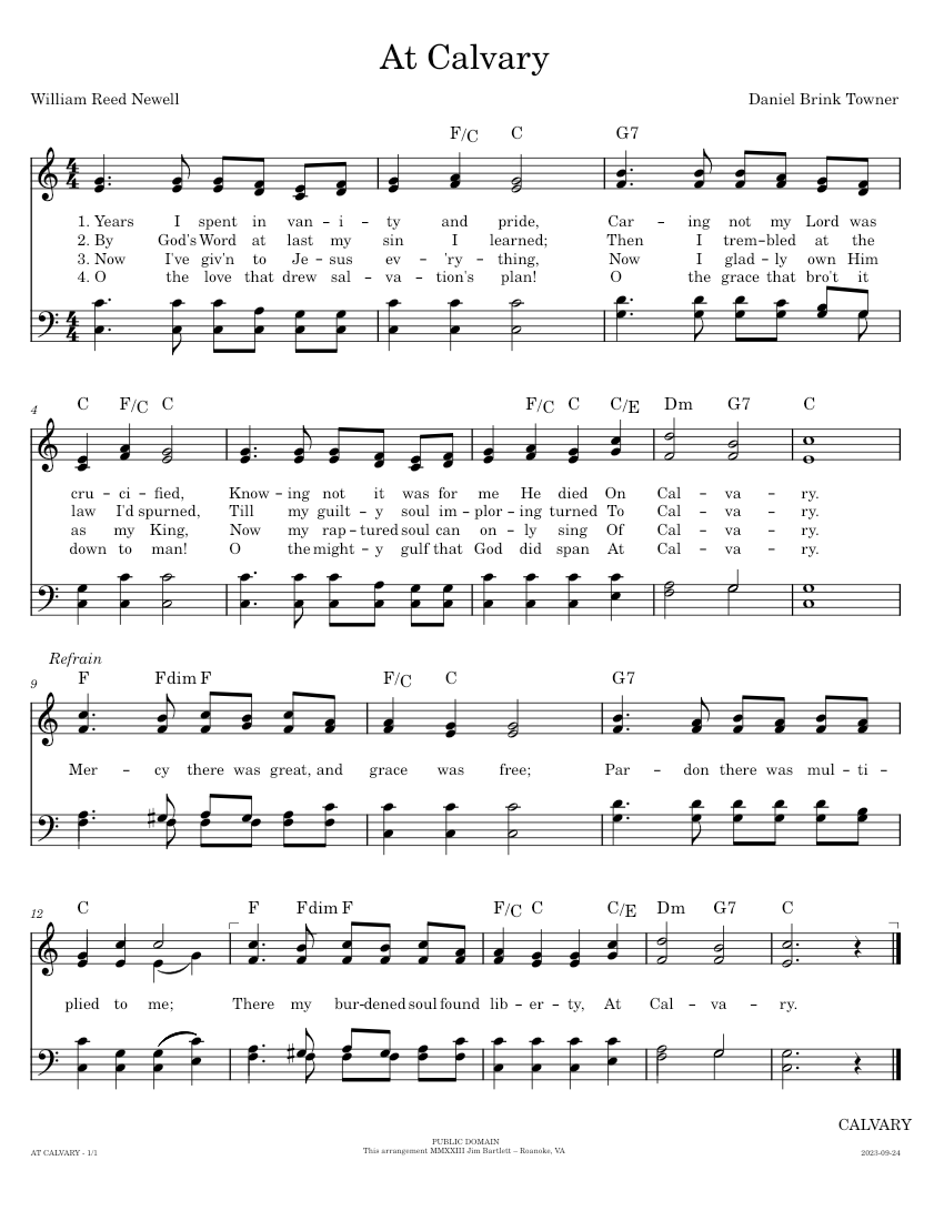 At Calvary Sheet Music with Chords for Piano (SATB) easy | MuseScore.com