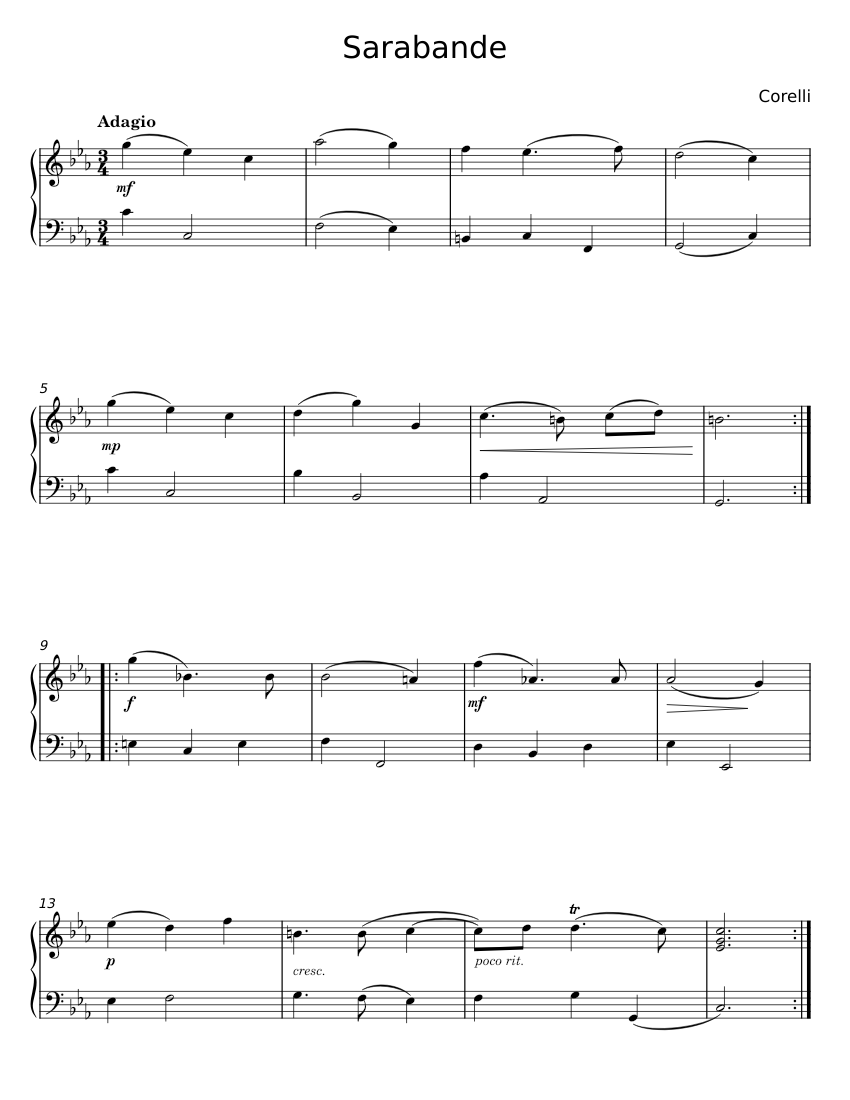 Sarabande - Arcangelo Corelli Sheet music for Piano (Piano Duo ...