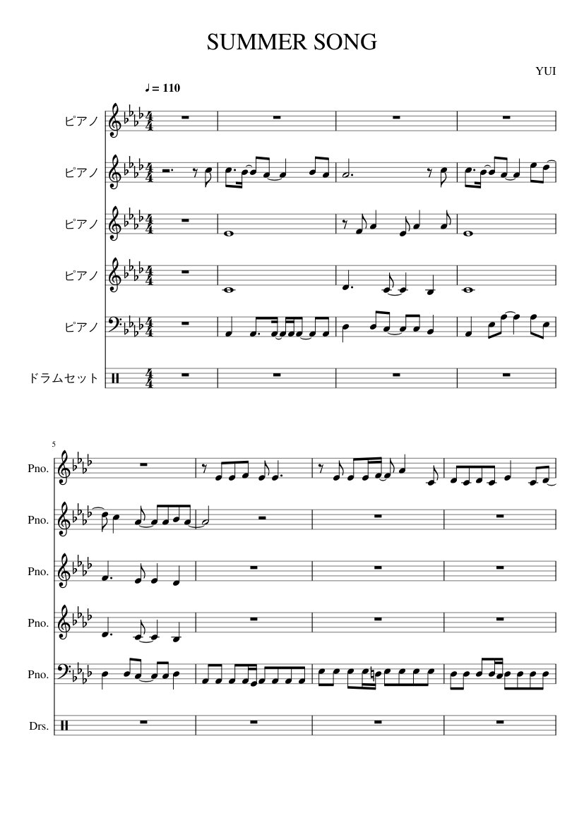 summer song Sheet Music for Piano, Drum group (Mixed Ensemble ...