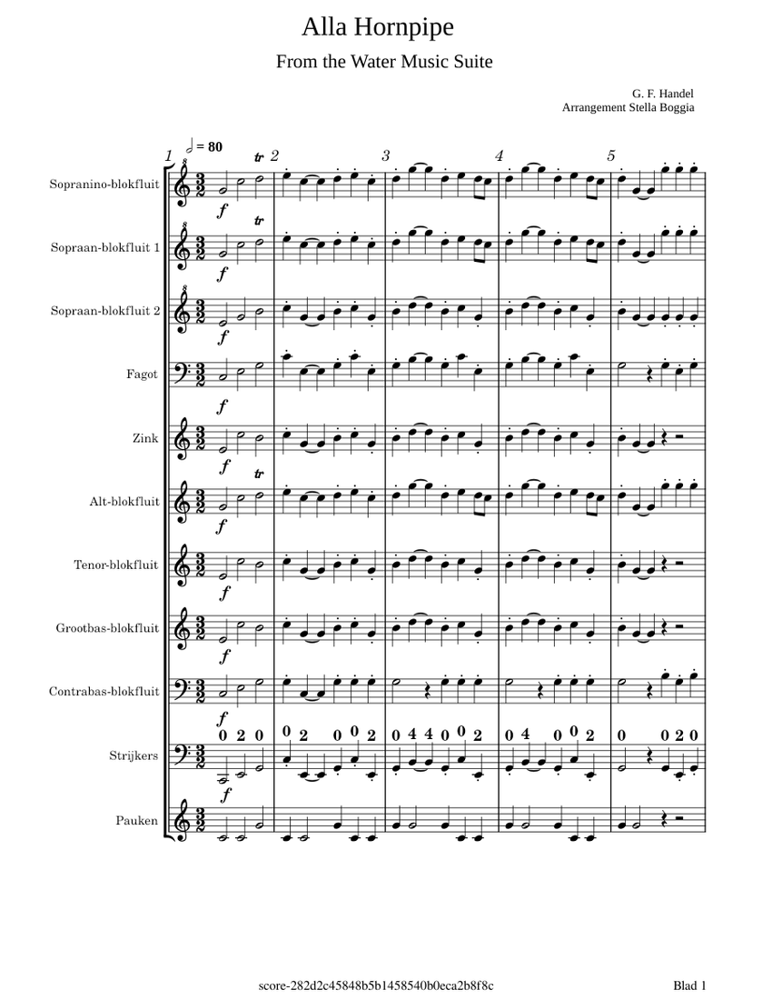 Alla Hornpipe From the Water Music18-09 met pauk Sheet music for ...