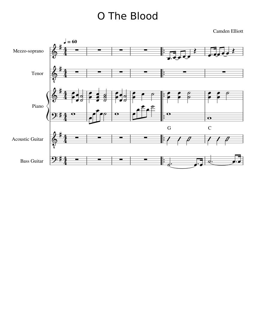O The Blood Sheet music for Piano, Tenor, Mezzo soprano, Guitar & more ...