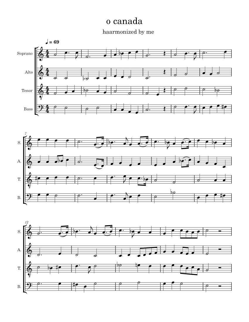 o canada Sheet Music for Bass guitar, Synthesizer (Mixed Quartet ...